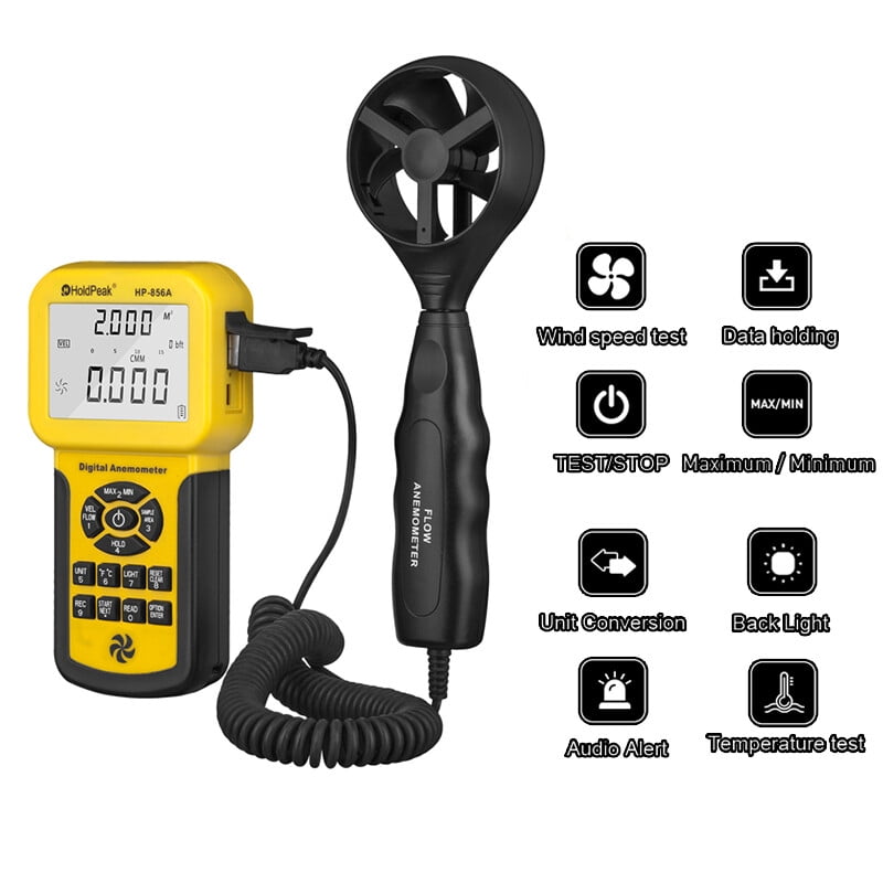Digital Wind Speed Air Volume Meter Handheld Anemometer USB with Data ...