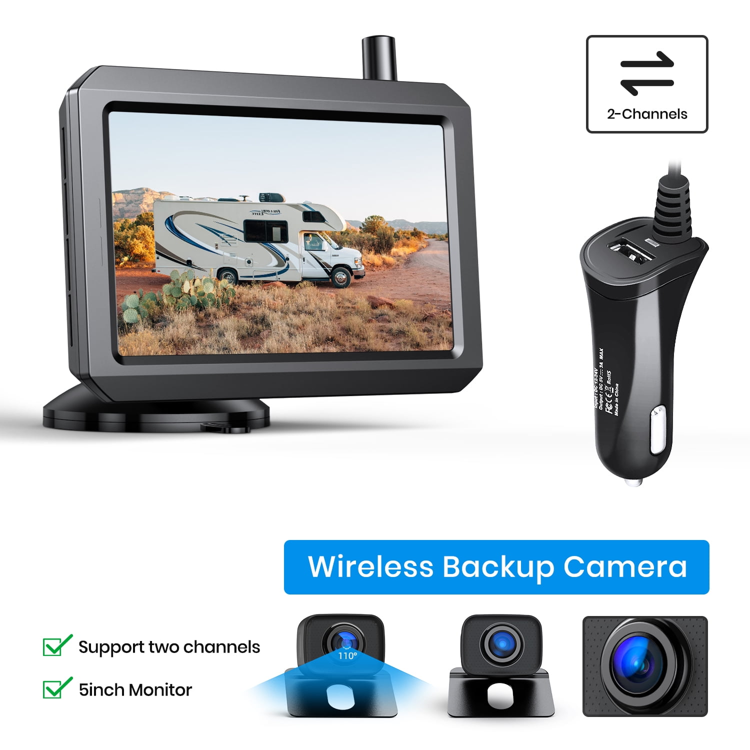 Digital Wireless Backup Camera System With 2 Cameras, IP68 Waterproof ...