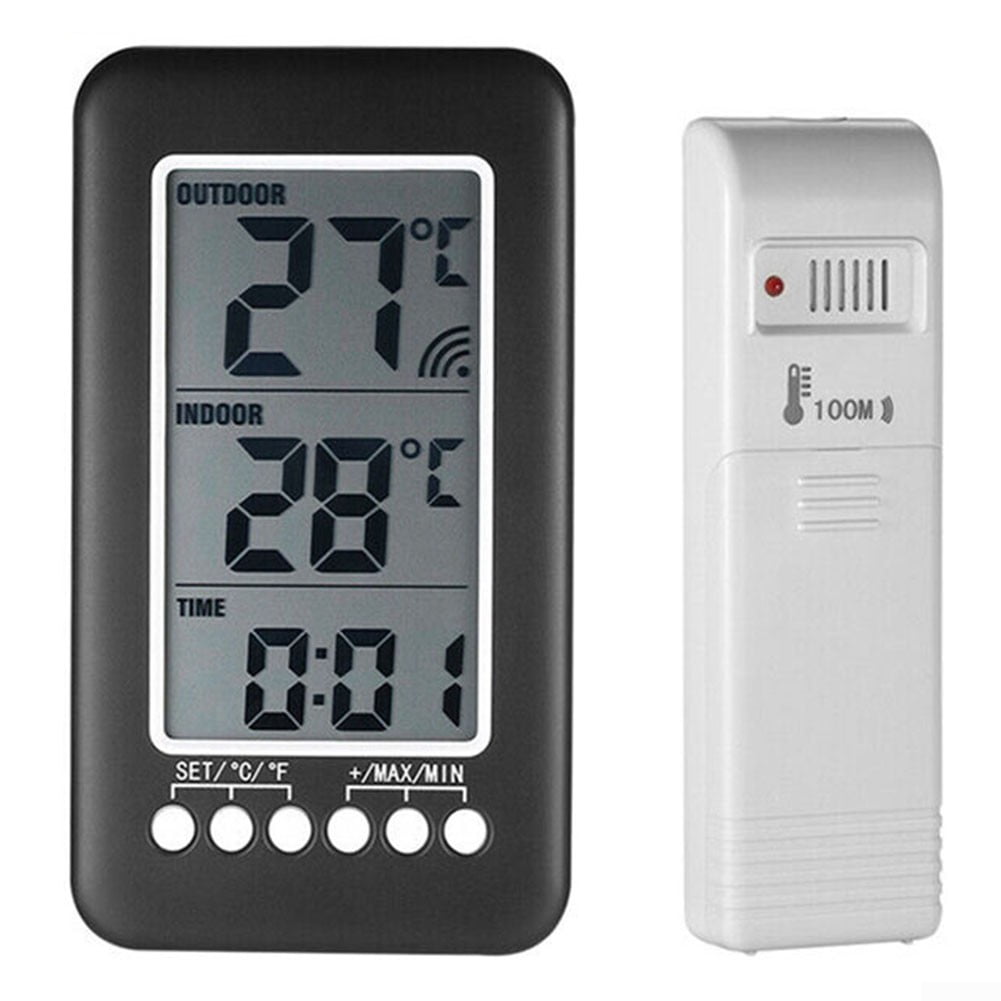 Digital Wireless Indoor/Outdoor Thermometer Clock Temperature Meter ...