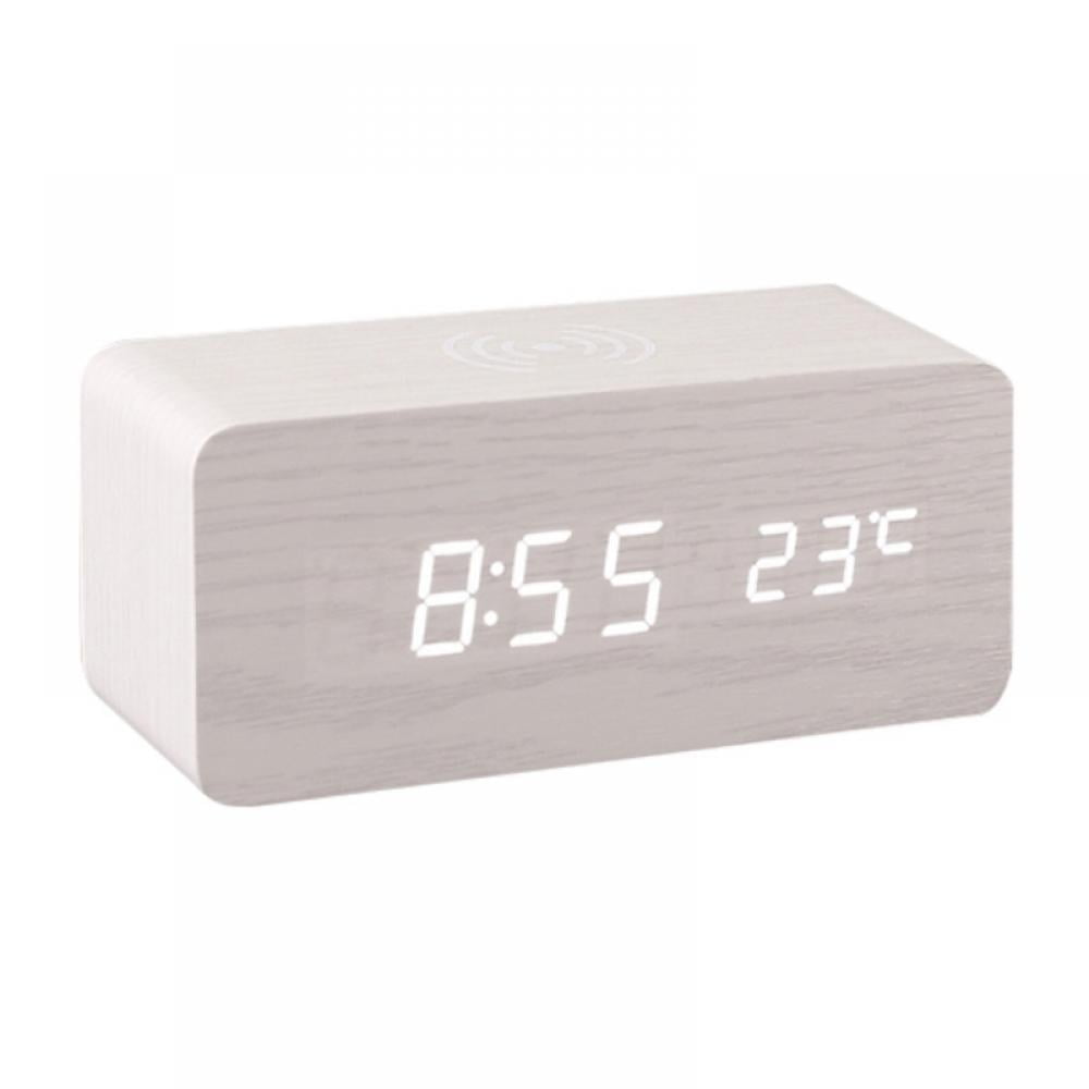 Digital Wooden Alarm Clock With Wireless Charging Function, 3 Alarm LED ...