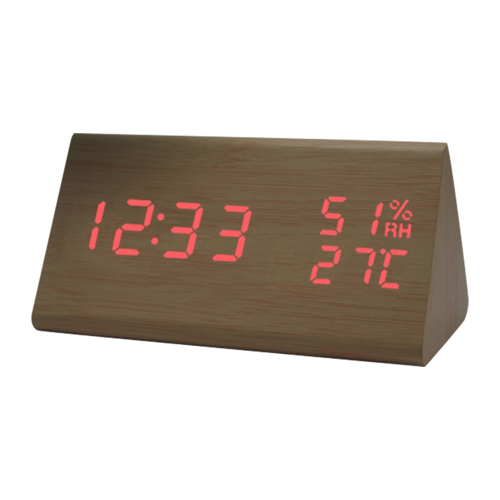 Digital Wooden Alarm Clock, with LED Time, Humidity & Temperature ...
