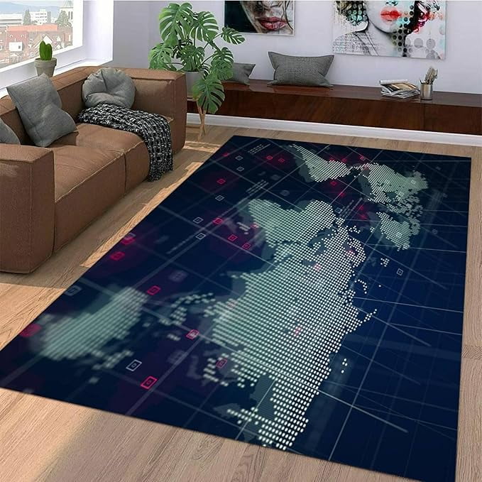 Digital World Map Area Rug For Living Room Bedroom, Blue Satellit Soft ...
