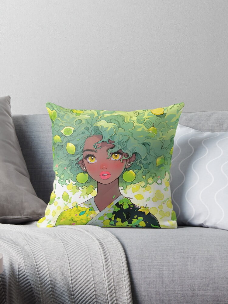 Digital art of a beautiful lemon lime anime girl with big curly hair ...