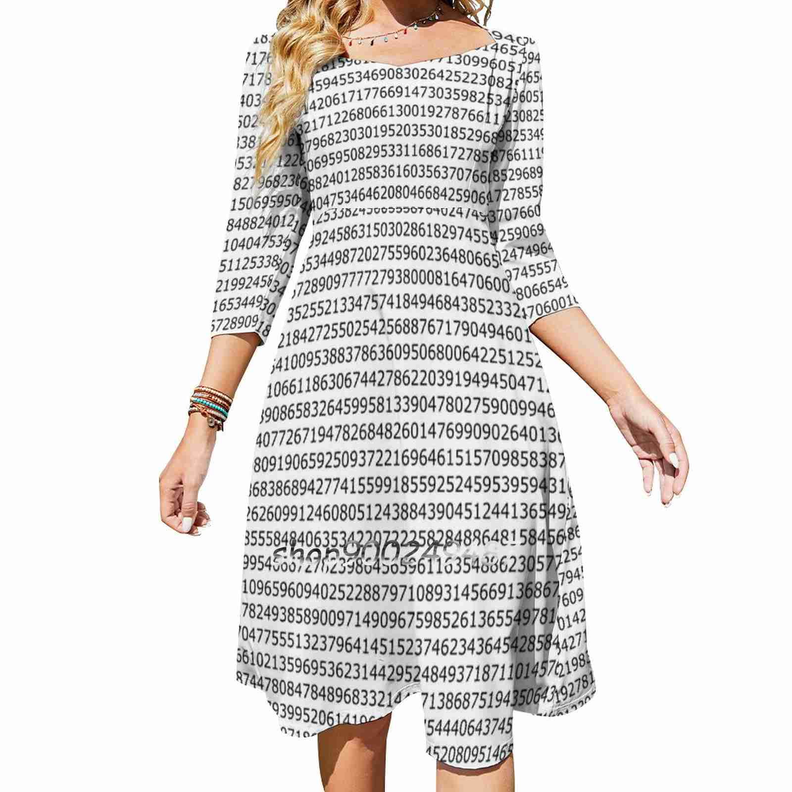Digits Of Pi Square Neck Dress New Plus Size Elegant Women Waist Tight ...