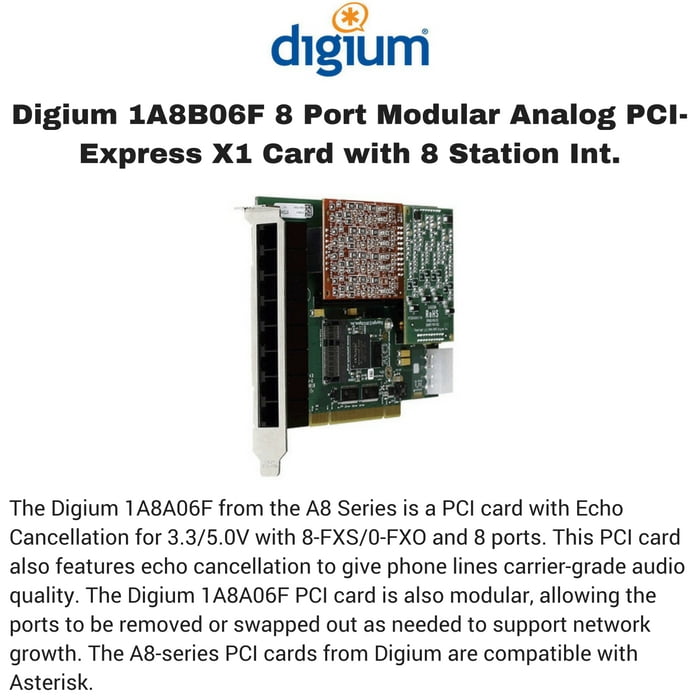 Digium 1A8B06F 8 Port Modular Analog PCI-Express X1 Card with 8 Station ...
