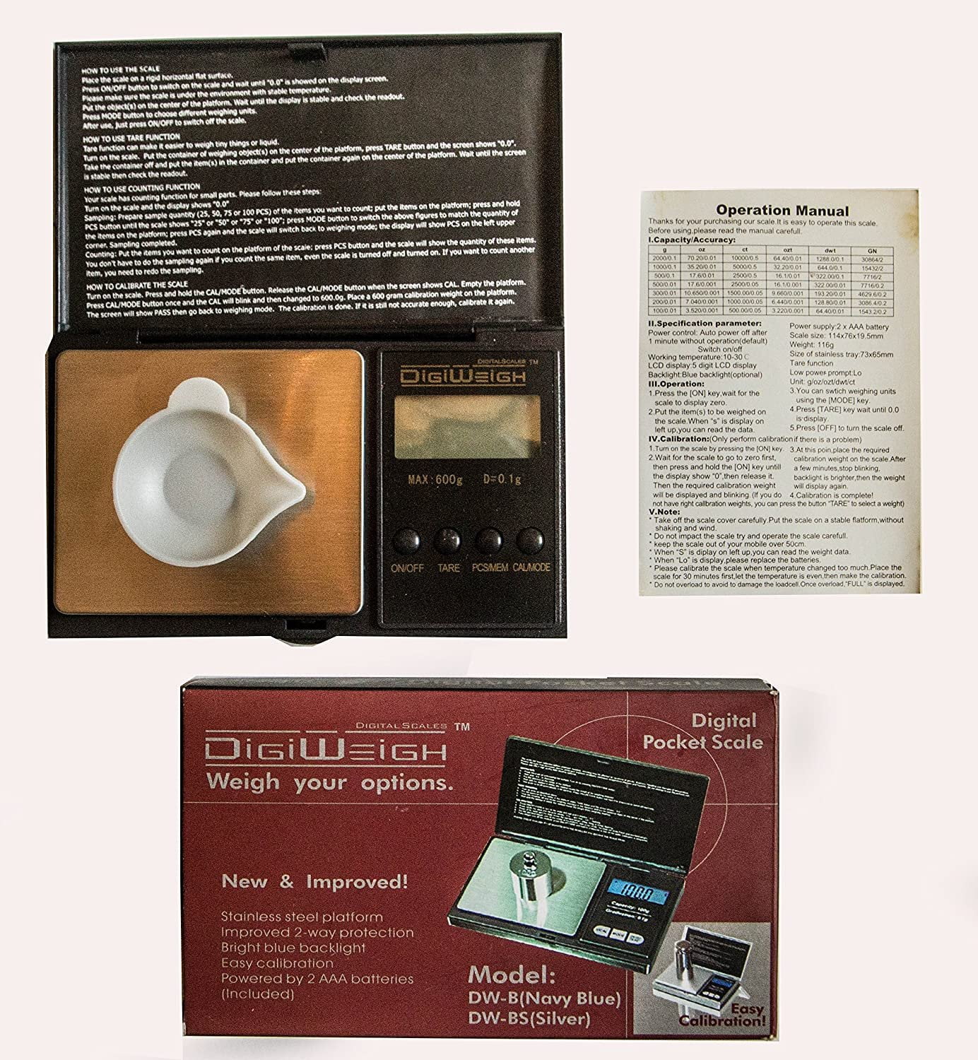 Digiweigh Digital Mini Pocket Scale 600x.1g for Weighing Herb Tobacco ...