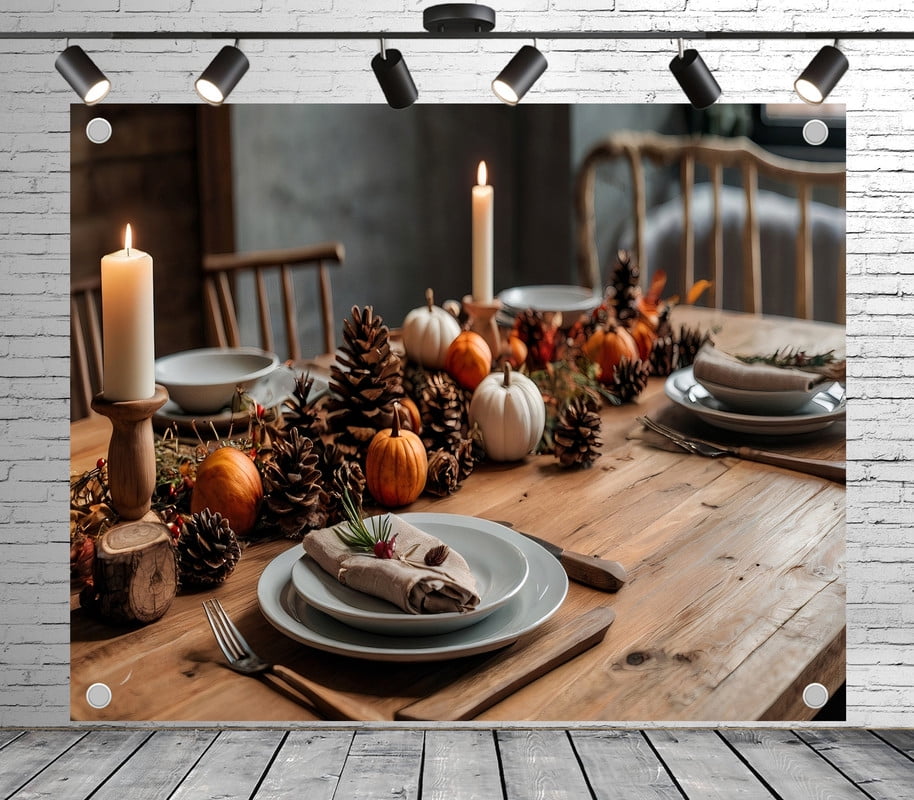 Diha 10x8ft Autumn Harvest Table Backdrop – Wooden Table, Pumpkin ...