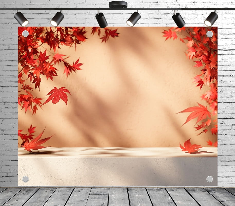 Diha 10x8ft Autumn Red Maple Backdrop – Red Maple Leaves, Soft Light and Shadows, Neutral Wall ...