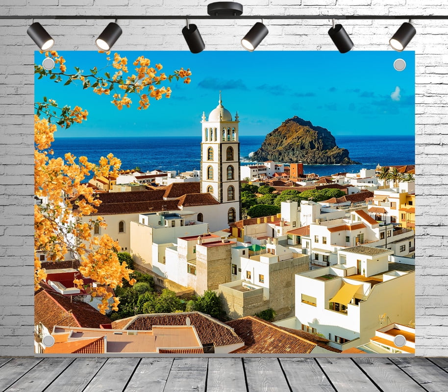 Diha 10x8ft Coastal Town Backdrop – Whitewashed Houses, Red - Tiled ...