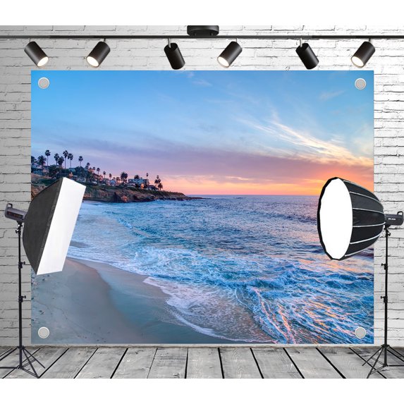 Diha 12x10ft Beach Sunset Backdrop – Sandy Shore, Turquoise Waves, Palm ...