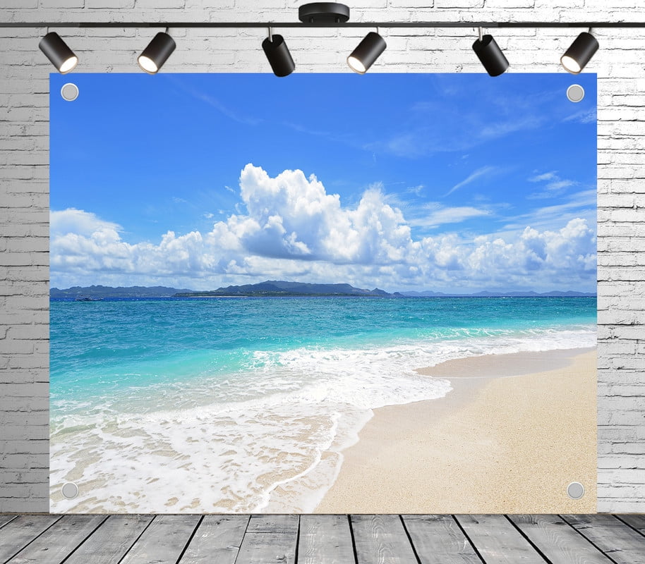 Diha 12x10ft Beach Wave Backdrop – White Sand, Turquoise Sea and Cloudy ...