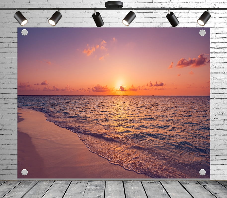 Diha 12x8ft Sunset Beach Backdrop – Pink Sand, Gentle Waves & Fiery Sky ...