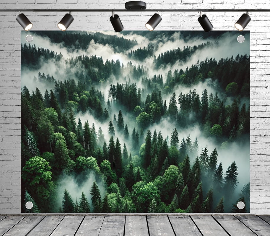 Diha 5x3ft Coniferous Forest Backdrop, Trees Scattered Clouds And Fog ...
