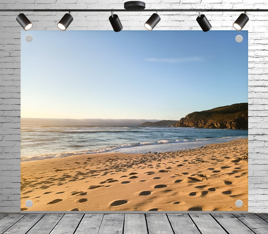 Diha 5x3ft Footprint Beach Backdrop – Golden Sand, Ocean Waves ...