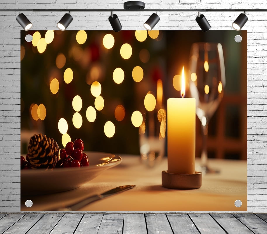 Diha 5x4ft Christmas Dinner Table Backdrop – Lit Candle, Pinecone ...