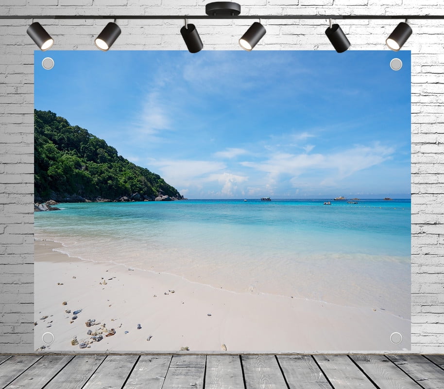 Diha 5x4ft Tropical Island Backdrop – White Sand and Ocean View Fabric ...