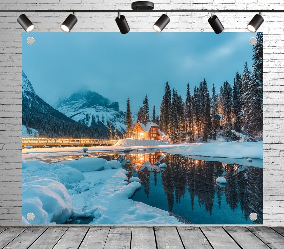 Diha 5x4ft Winter Mountain Cabin Backdrop – Snow-Covered Lodge, Icy ...