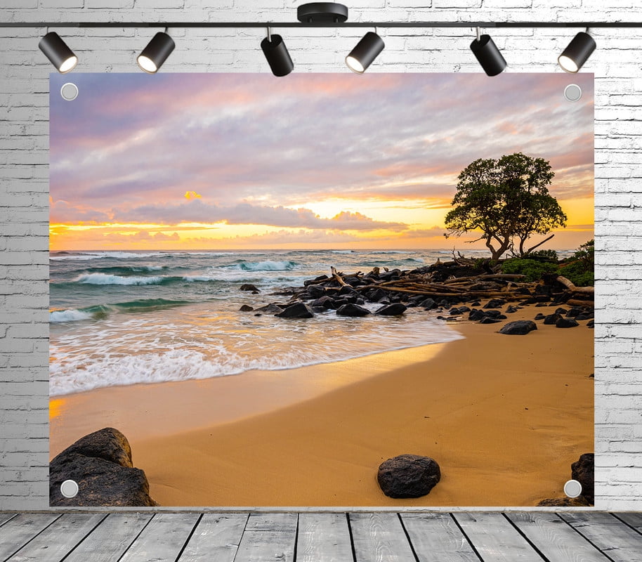 Diha 6x4ft Beach Sunset Backdrop – Golden Sand, Crashing Waves, Lone ...