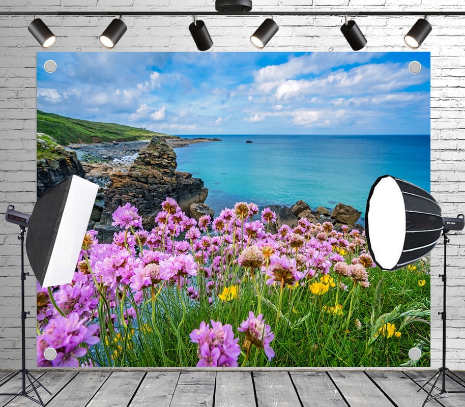 Diha 6x4ft Coastal Wildflower Backdrop – Pink Thrift, Yellow Blooms ...