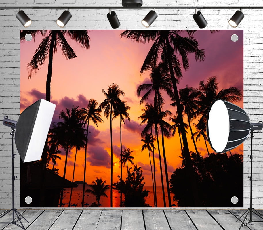 Diha 6x4ft Sunset Palm Tree Backdrop – Silhouetted Palms, Pink-Orange ...