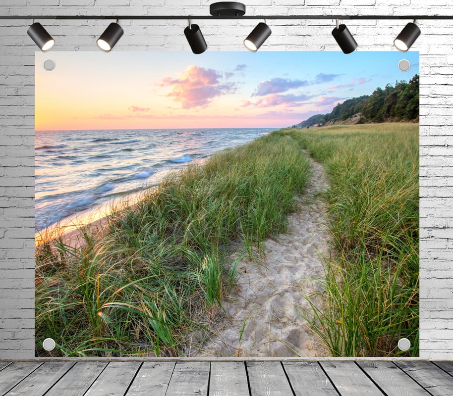 Diha 9x6ft Beach Path Backdrop – Sunset Trail and Ocean Grass Fabric ...