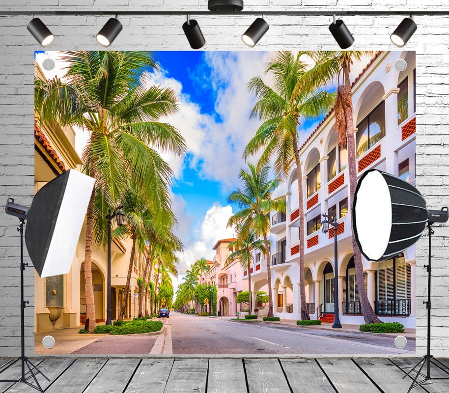 Diha 9x6ft Tropical Streetscape Backdrop – Palm Trees, Arched Villas ...