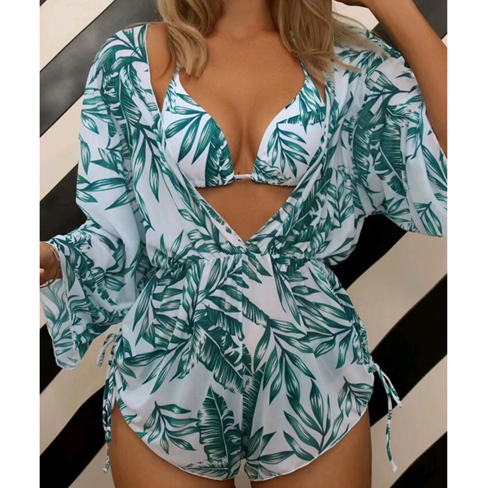 Dihao Bikini Set for Women Clearance Plus Size Women 2024 Sexy Leaf Printing Swimsuit with Chest ...