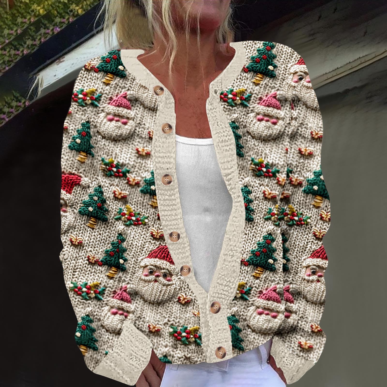 Dihao Christmas Sweaters for Women Ugly Funny Xmas Tree Print Button Up Cardigans Fall Winter ...