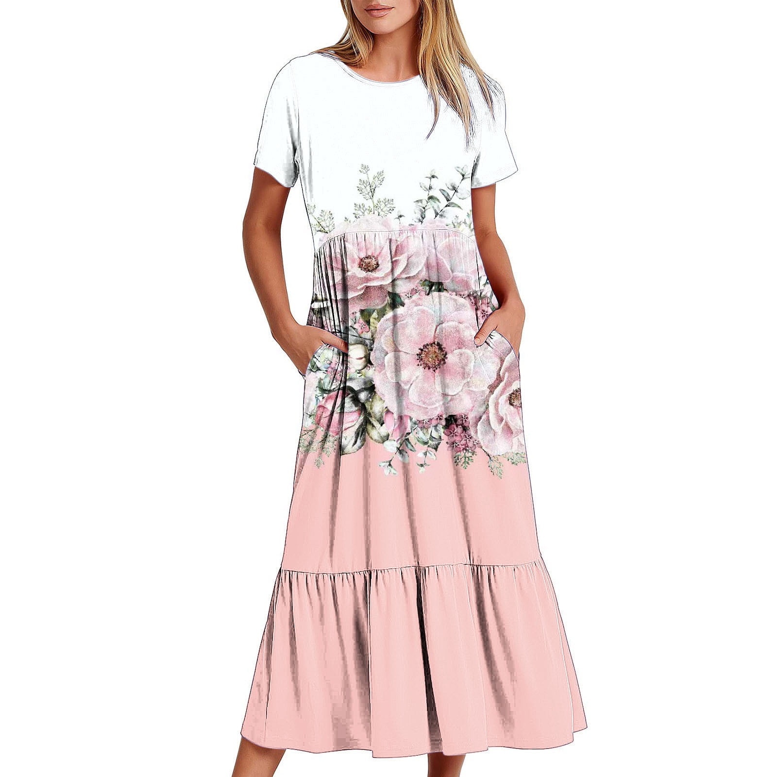 Dihao Dresses for Women Plus Size Women'S Round Neck Short Sleeved ...