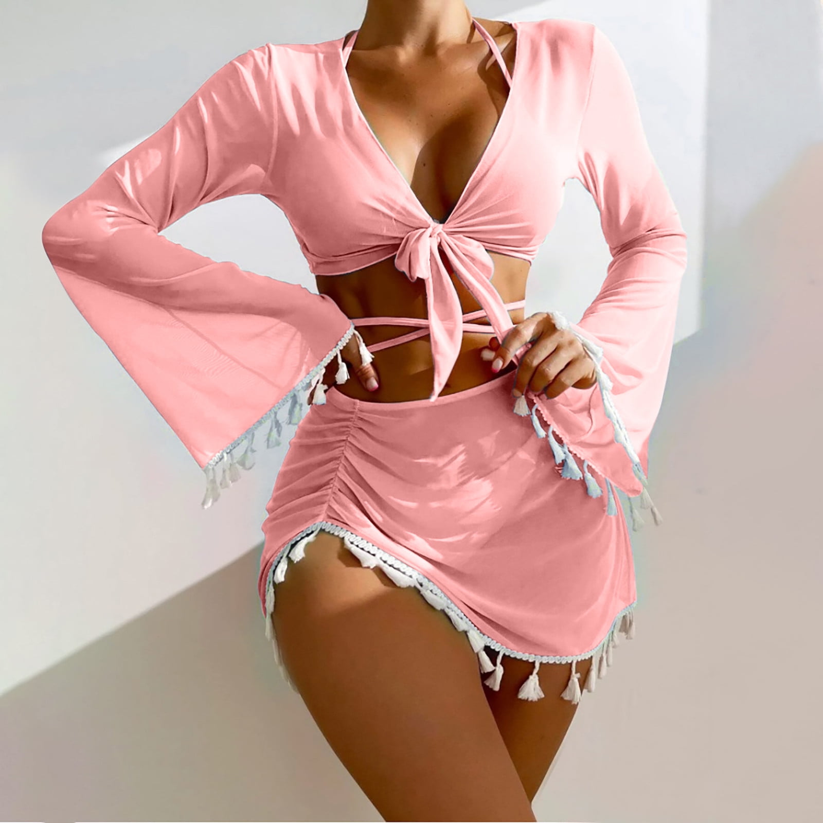 Dihao Four-Piece Suit Women Bandage Solid Sexy Bikini Push-Up Padded Swimwear Conservative ...