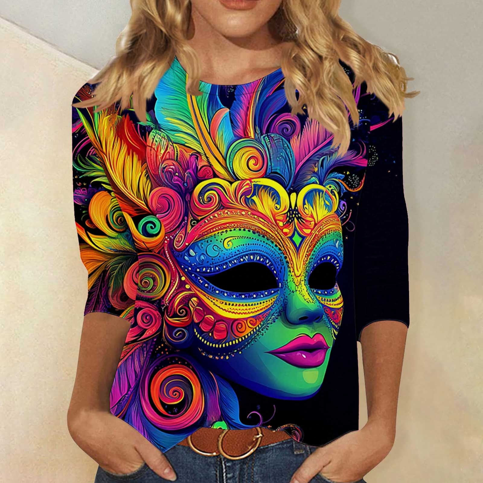 Dihao Holiday Womens Tops Plus Size Clearance ,Carnivel Printed Casual ...