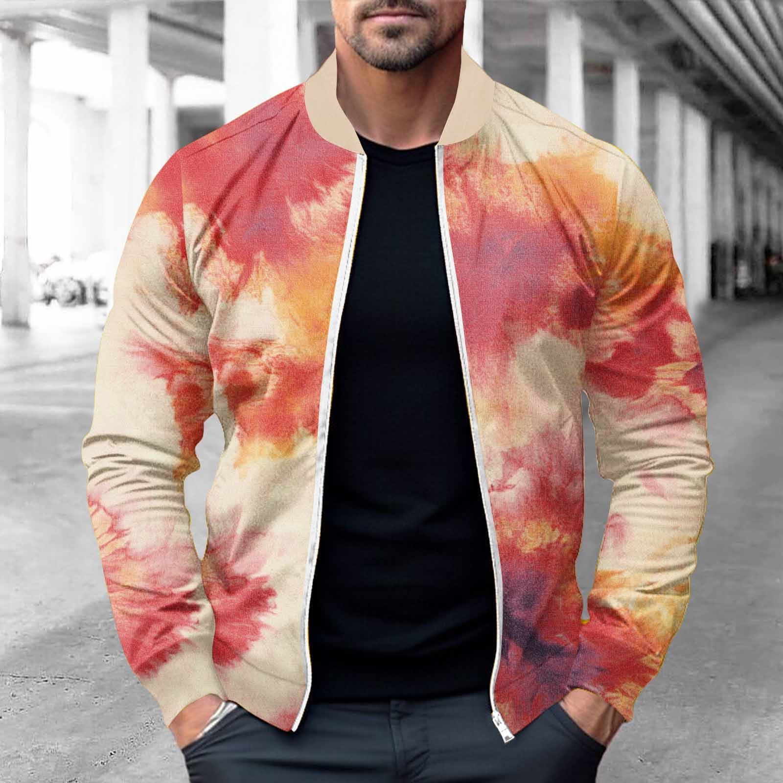 Dihao Mens Jacket Lightweight Casual Bomber Jacket Color Block Varsity ...