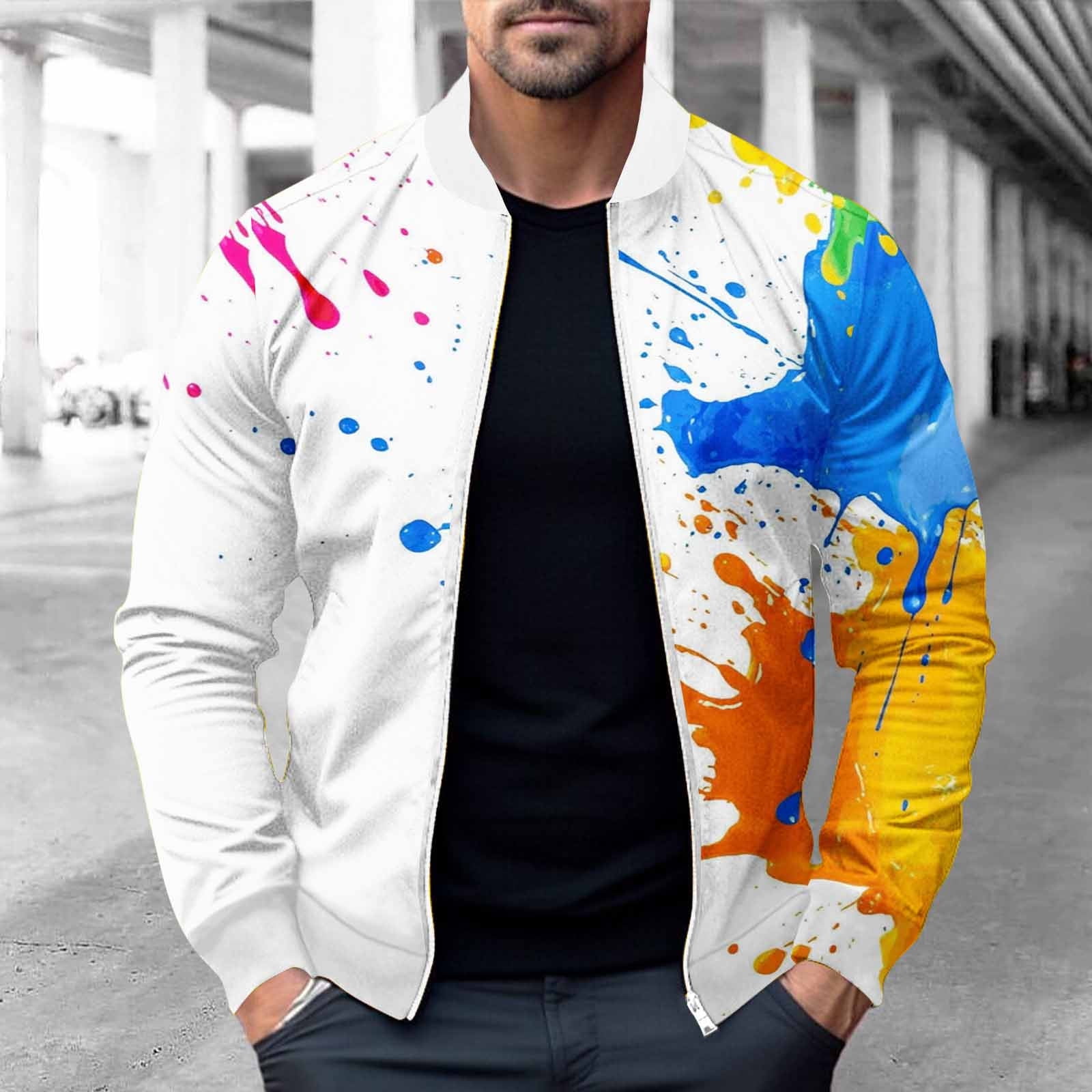 Dihao Mens Jacket Lightweight Casual Bomber Jacket Color Block Varsity ...