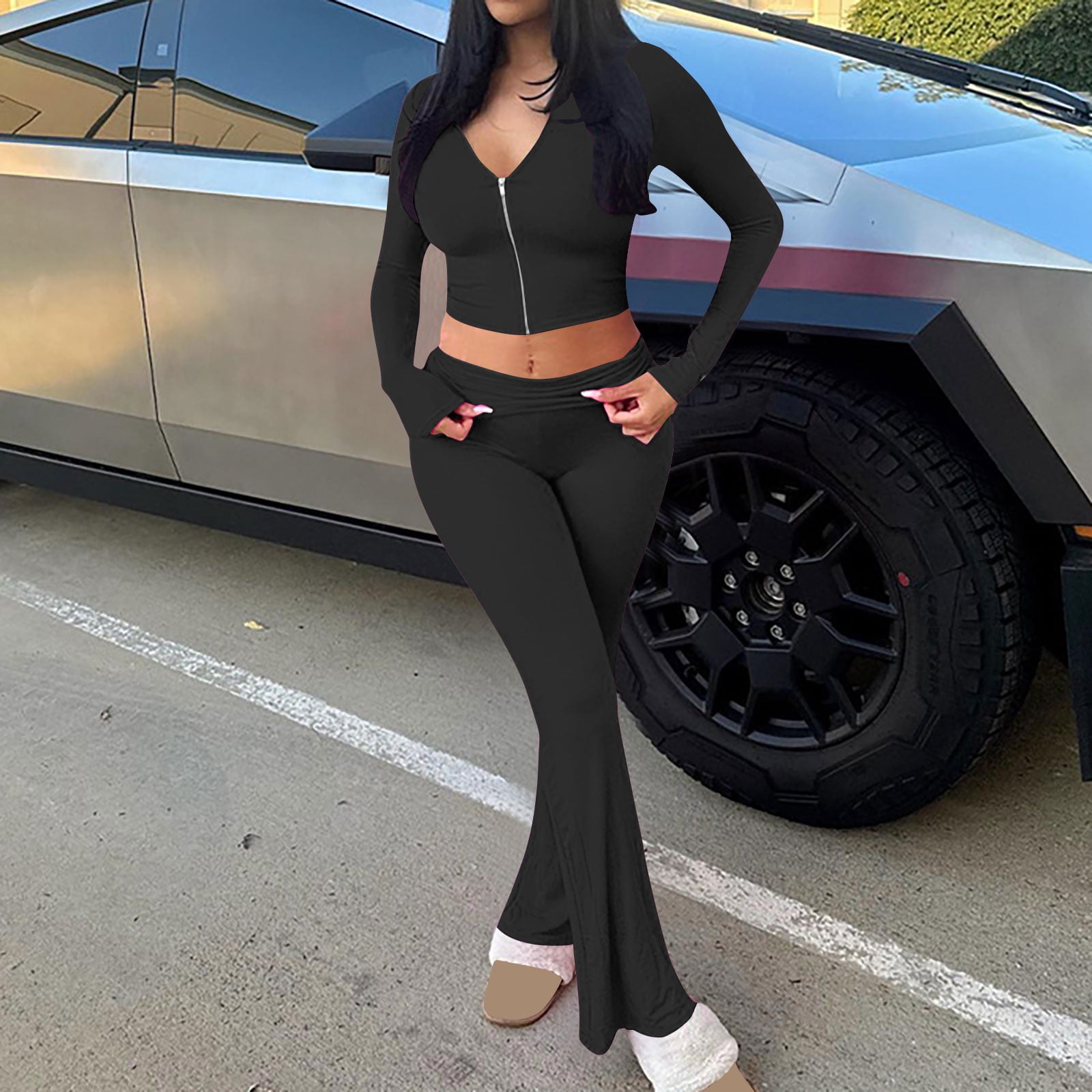 Dihao Outfit Set for Women Plus Size Fall Clothes Workout Scrunch Flare ...