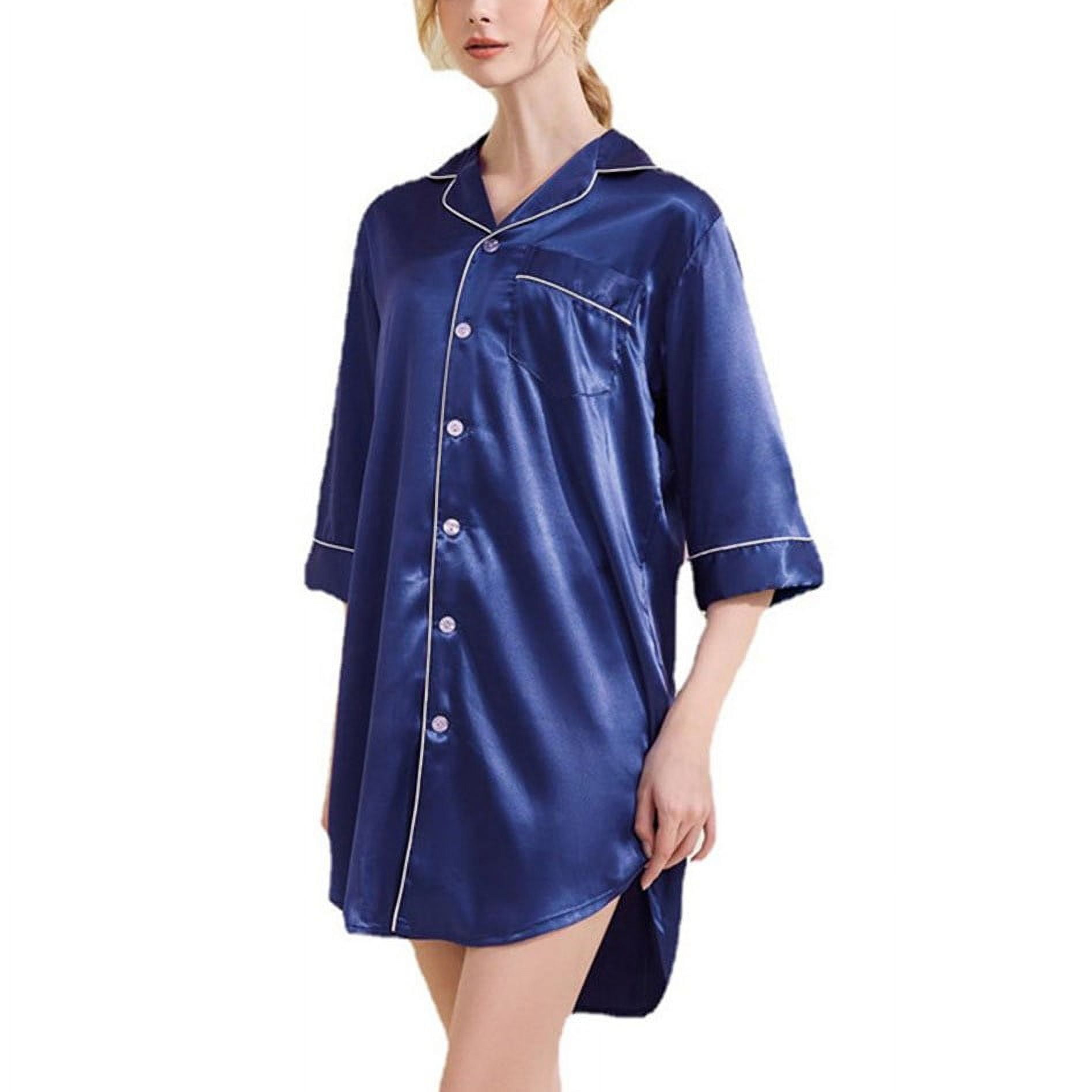 Dihao Pajamas for Women Plus Size Womens Pajamas Satin Nightshirt Button Down Sleepshirt Silk 3/ ...