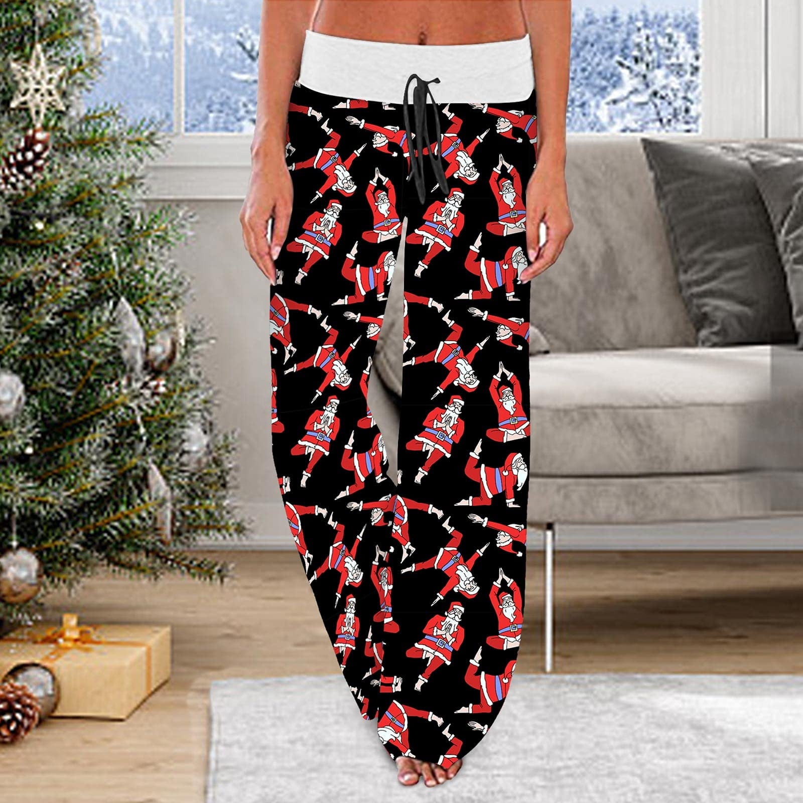 Dihao Pants for Women Plus Size Christmas Printed Fall Winter Elastic ...