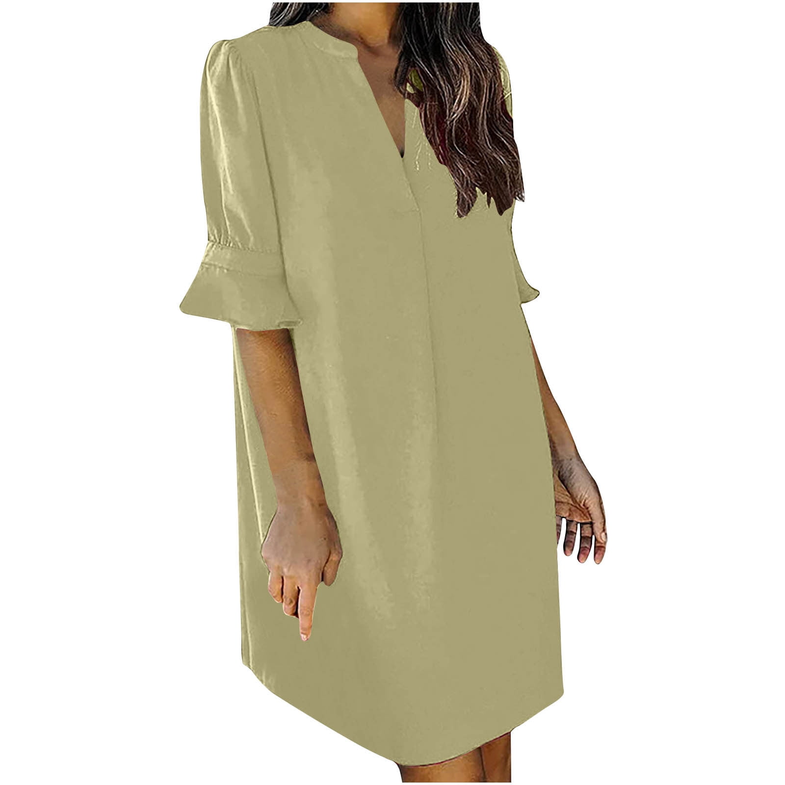 Dihao Summer Dress for Women Plus Size 2024 Women Solid Color Flare ...