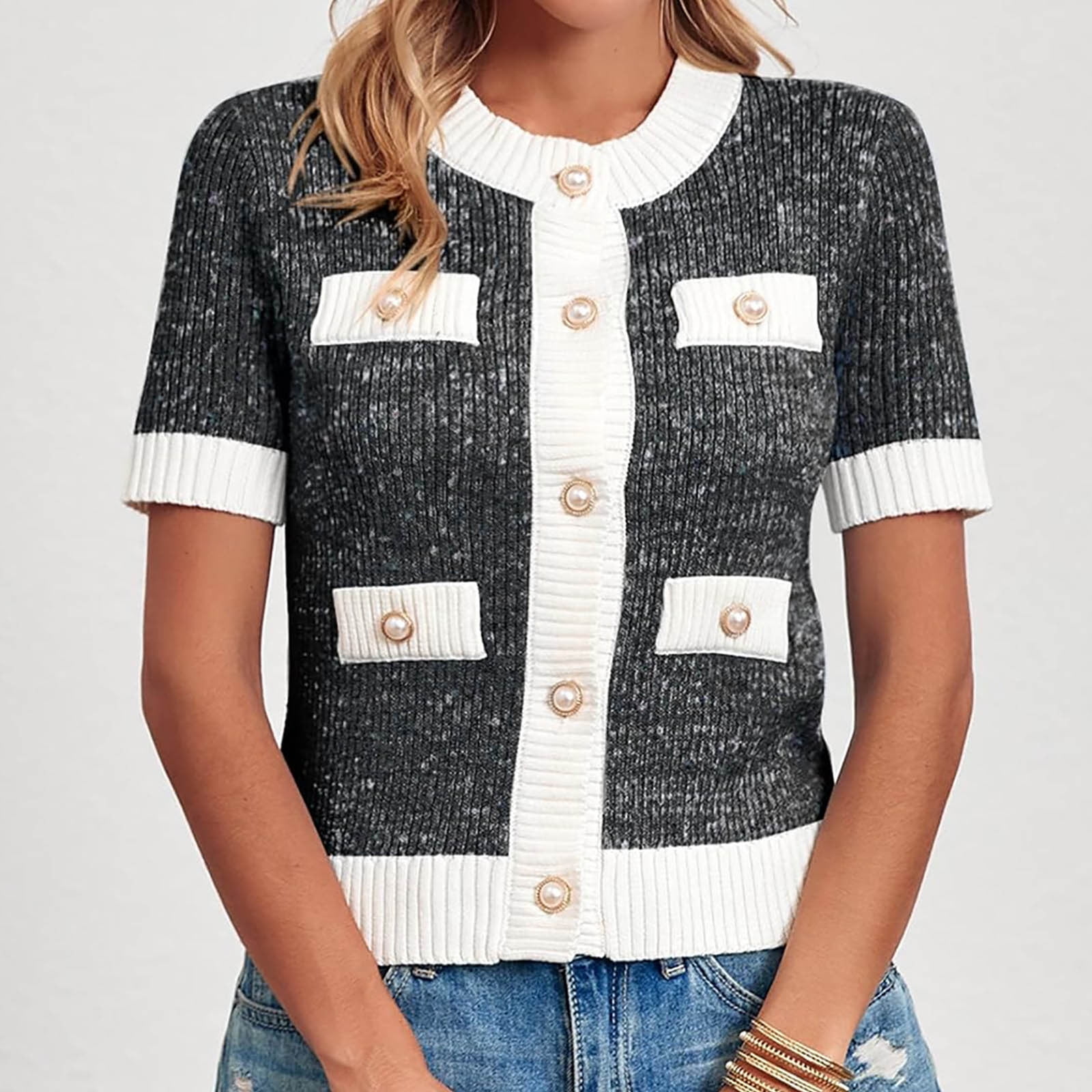 Dihao Sweaters for Women Plus Size Clearance Ladies' Short Sleeve ...