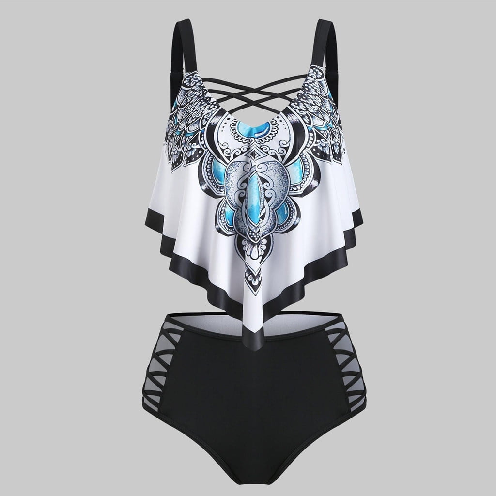 Dihao Tankini Swimsuit for Women Clearance Plus Size Women Boh Print ...
