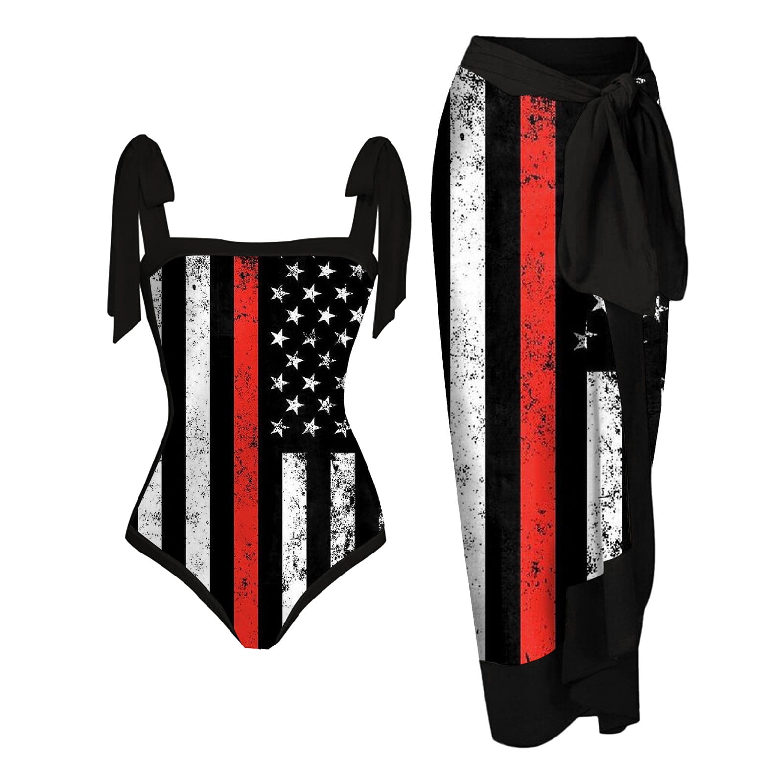 Dihao Womens Sexy One Piece Bikini Lace Up Independence Day Printed