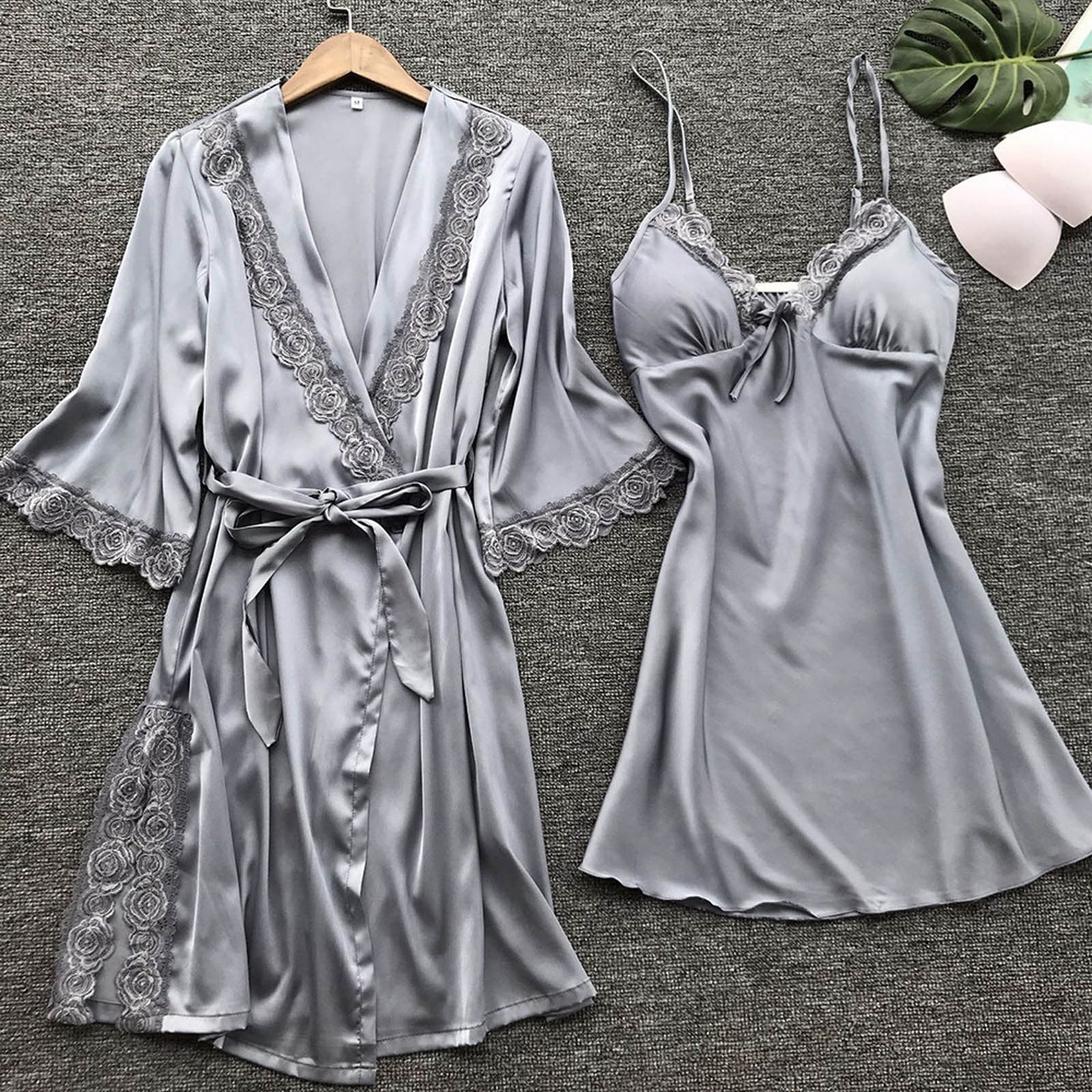 Dihao Women's Sexy Nightgown Two-Piece Set Simulated Silk Hot and Spicy ...
