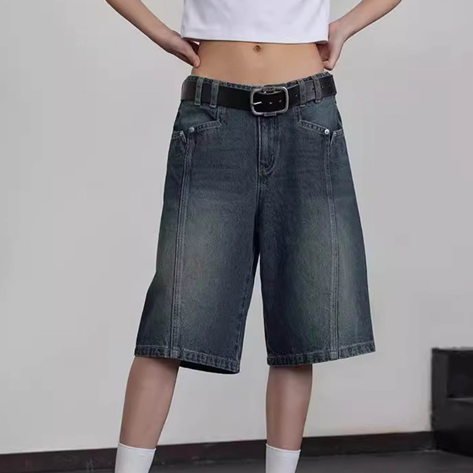 Dihao Womens Jeans High Waist Wide Leg Shorts with Pockets Baggy Jorts ...