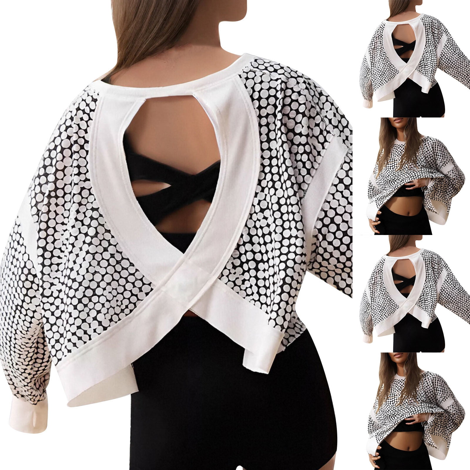 Dihao Womens Open Back Workout Top Long Sleeve Athletic Shirts Casual ...