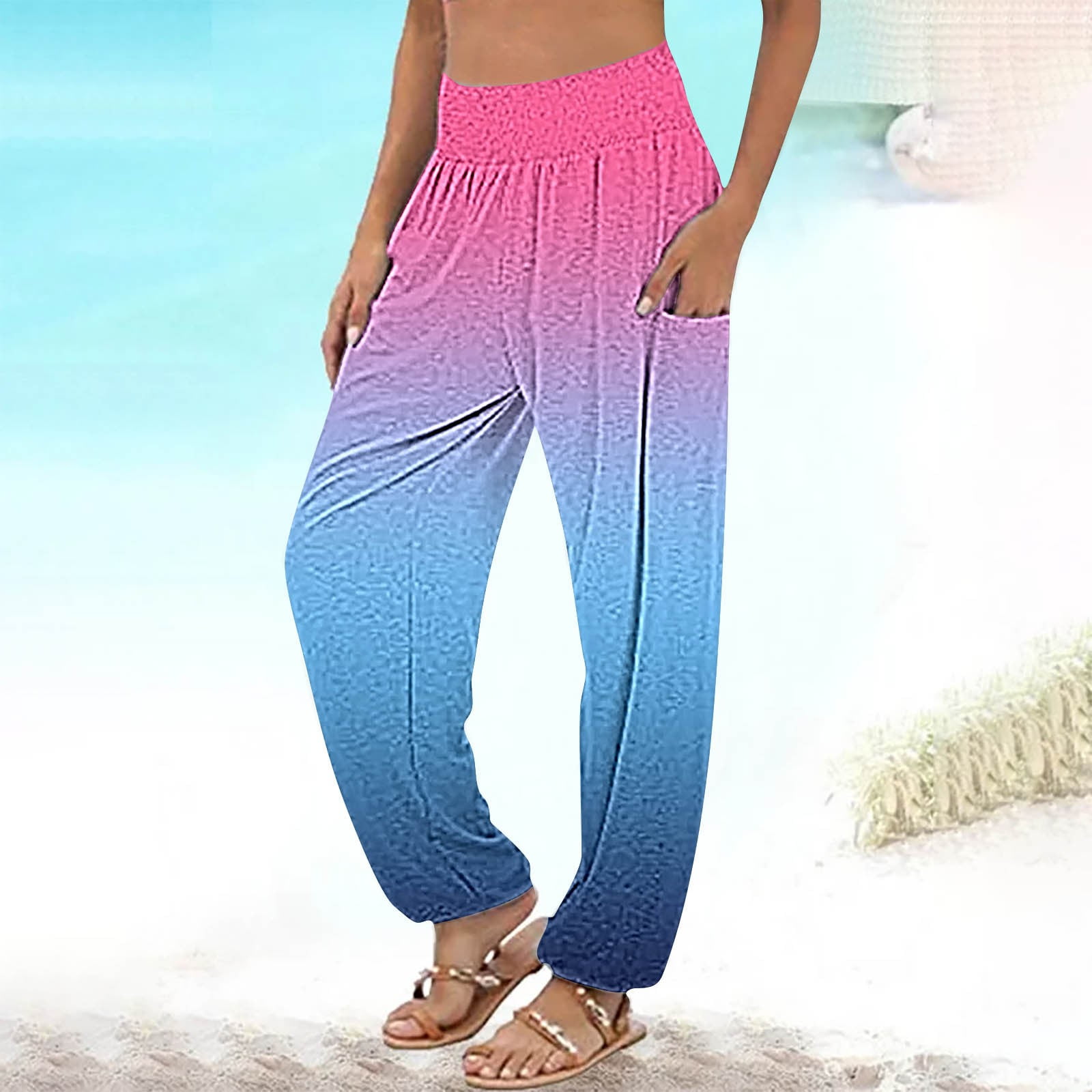 Dihao Womens Pants Plus Size Casual Gradient Printing High Waist ...