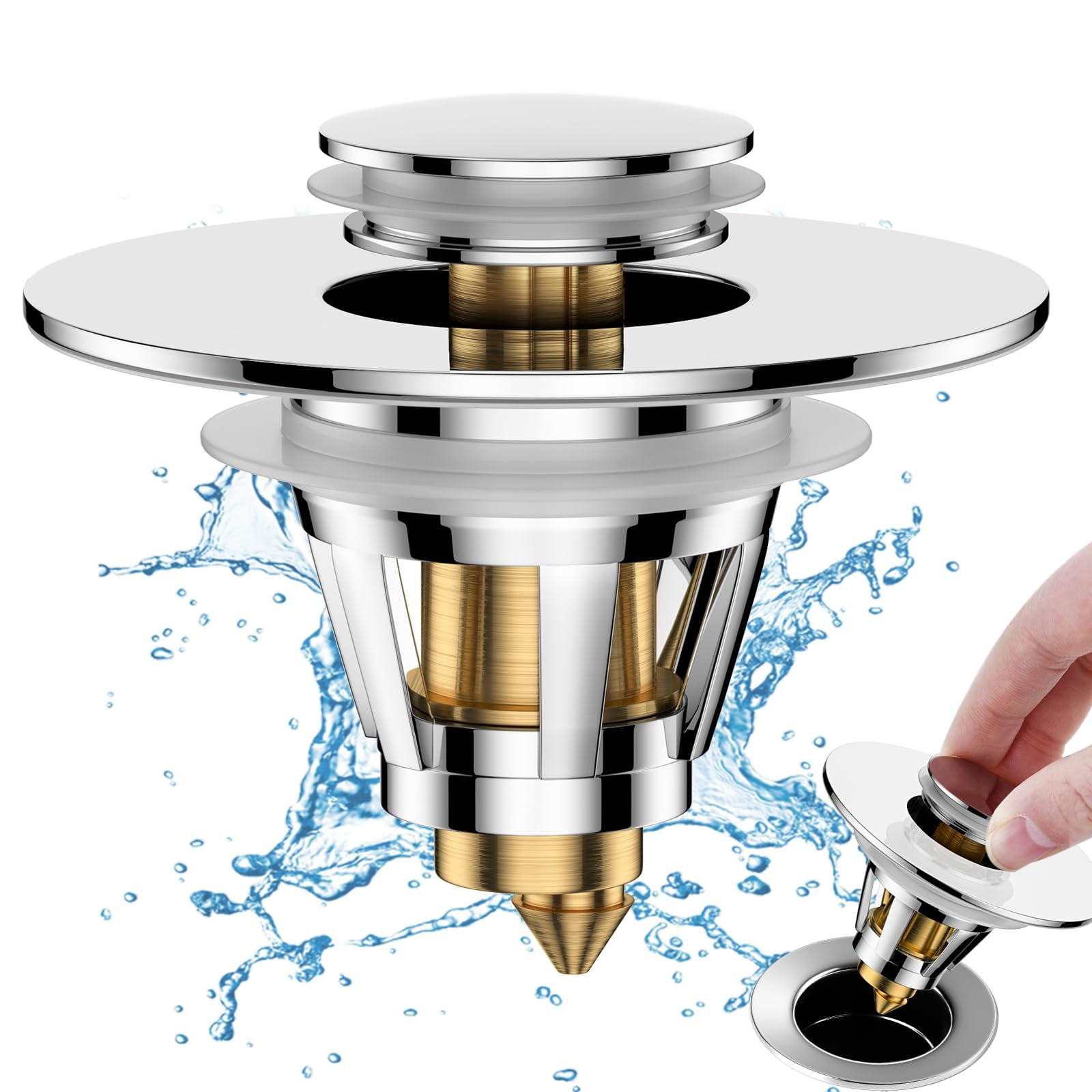 Dihmpor 2pc 2 in 1 Bathroom Sink Drain Strainer，Pop Up Sink Drain ...