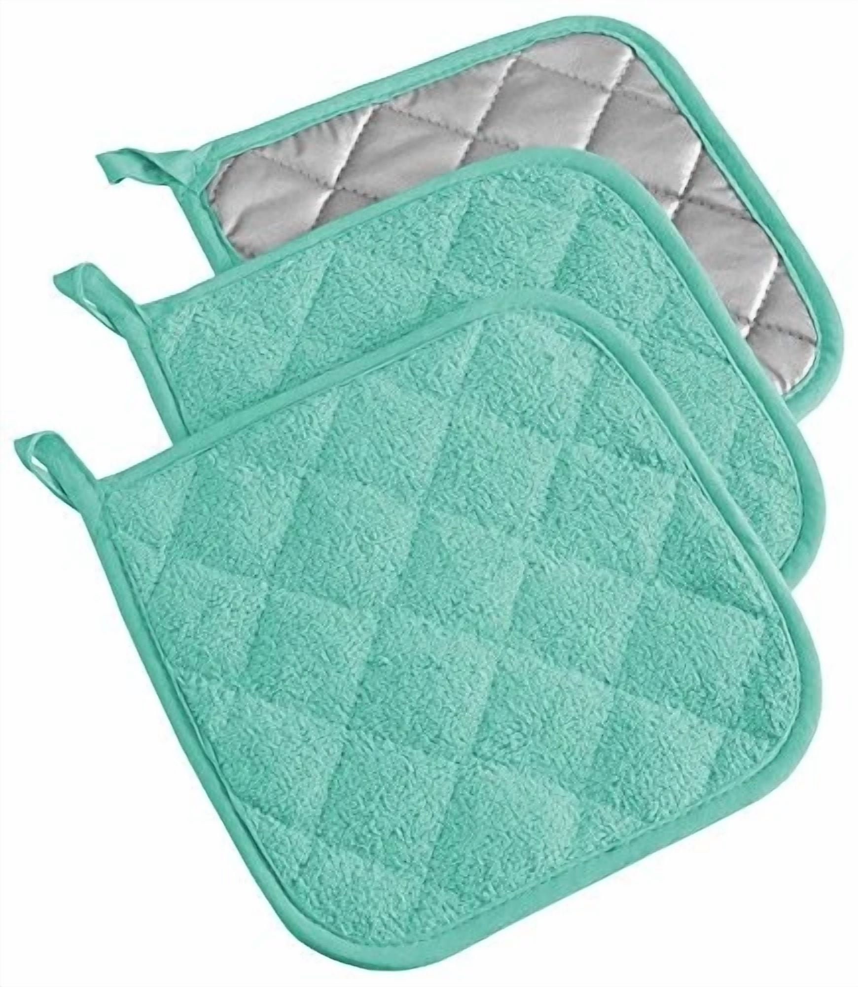 Dii Basic Terry Collection Quilted 100% Cotton, Potholder, Aqua, 3 ...