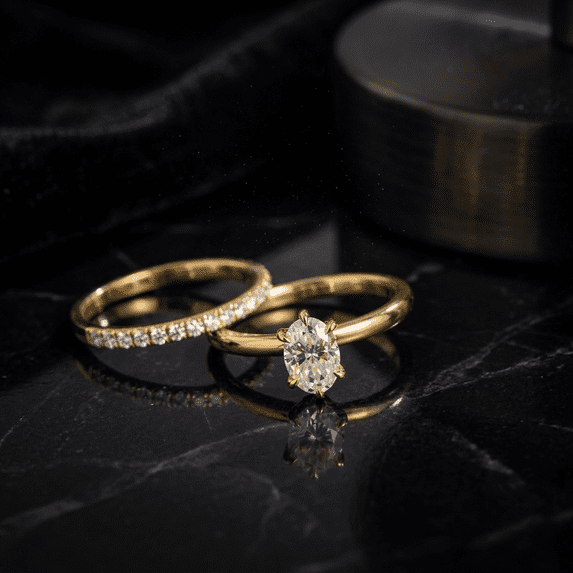 Diiro 2 Pc Oval Cut Solitaire Best Engagement Ring Set, 14K Yellow Gold ...