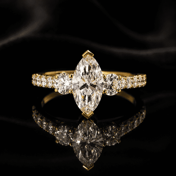 Diiro Marquise Cut Moissanite Engagement Ring with Round Side Stones ...