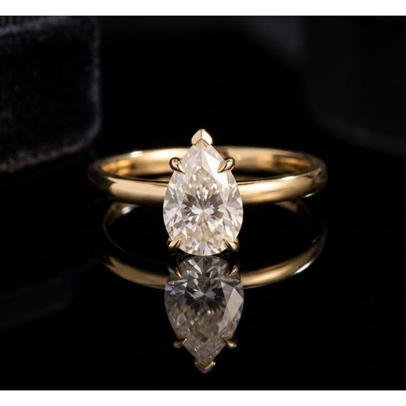 Diiro Women’s Pear Shaped Solitaire Engagement Ring, 14K Vermeil Yellow ...