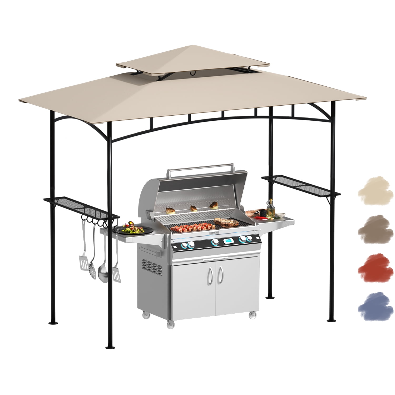 DikaSun 8' x 5' Grill Gazebo Double Tier Outdoor BBQ Gazebo Canopy with ...